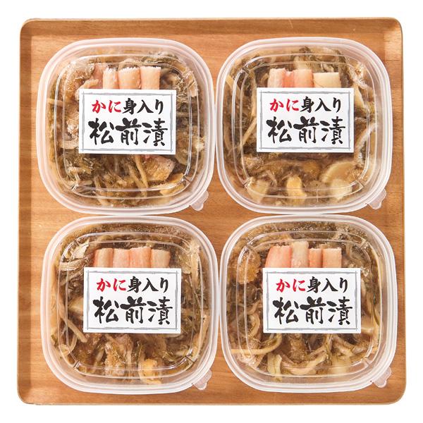 出荷日：6月11日から8月7日●セット内容：かに松前漬80gx4●賞味期間：冷凍90日●冷凍便●のし下名入れ不可●二重包装不可●沖縄・離島配達不可