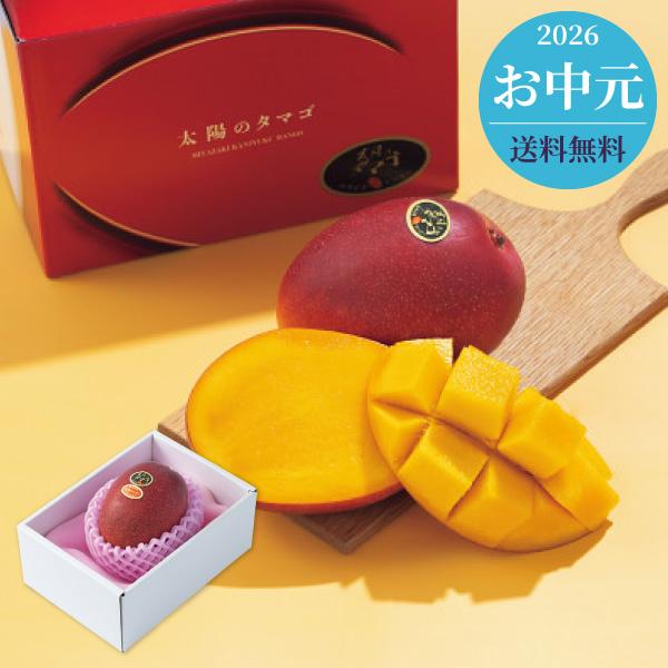 お届け日：7/27頃まで●宮崎県産マンゴー太陽のタマゴ350g×1玉●原産国：日本●化粧箱入●箱サイズ：約22×16×9cm●箱重量：約700g●梱包詳細：商品→外箱→短冊熨斗→簡易包装→送状●包装：簡易包装●二重包装対応：可●のし形態：短...