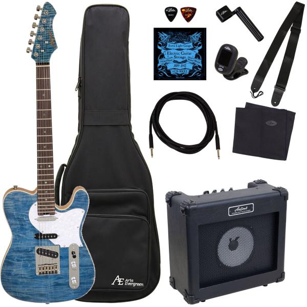 Aria Pro II 615-AE200 LRBL (Lorelei Blue) evergreen エレキギター入門10点セット 初心者セット