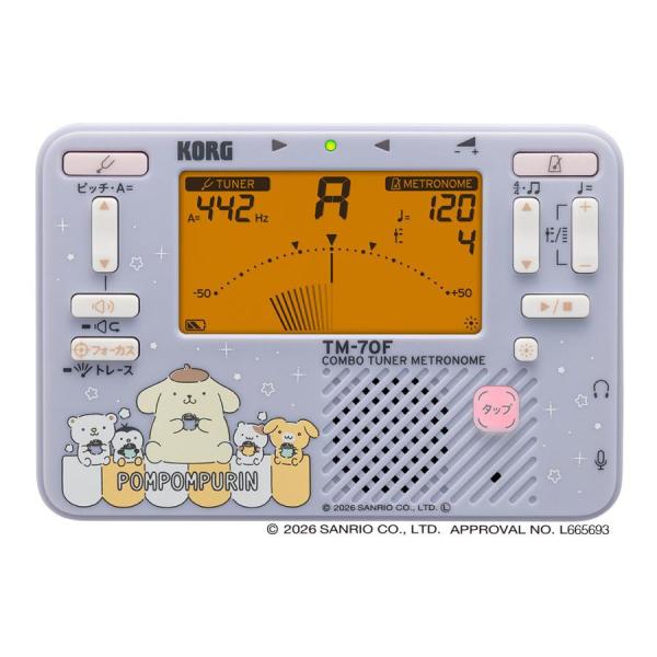 全国送料無料！ポストに投函・KORG TM-70C SPN ポムポムプリン チューナー/メトロノーム+コンタクトマイクセット コルグサンリオコラボモデル