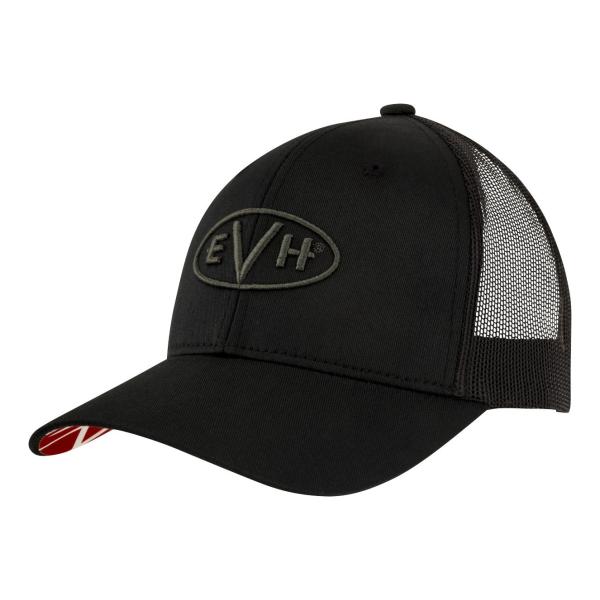※画像は撮影用商品のため、お届けの際の商品とは異なります。スートカラーの6パネルEVHキャップ・あらかじめカーブしたバイザー(裏側はブラック/レッド/ホワイトのストライプ柄)・フロントにEVHロゴの刺繍入り・調整可能なストラップ付きブラック...
