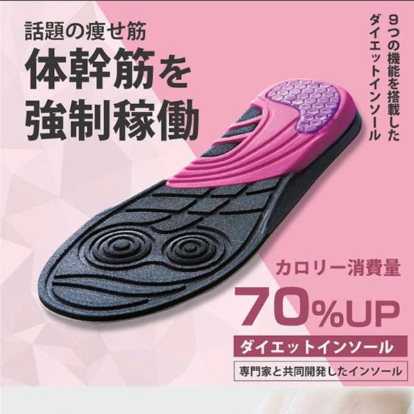 9つの機能を搭載したダイエットインソール普段着用されている靴に入れて使用するだけで体幹筋を強制的に稼働させインナーマッスルが鍛えられ、体の基礎代謝が上がり痩せやすく太りにくい体質に変化。【裏面】・衝撃保護ゾーンハニカム形状のかかと裏パットに...
