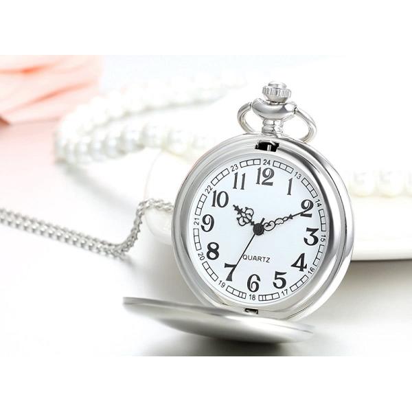 クォーツ式 懐中時計 シルバー シンプル チェーン付き 高耐久性 クオーツ ローマ数字 文字盤 メンズ レディース アンティーク クラシック ペンダント おしゃれ 通勤 通学 クリスマス 成人式 記念日 誕生日 スチームパンク スケルトン本...