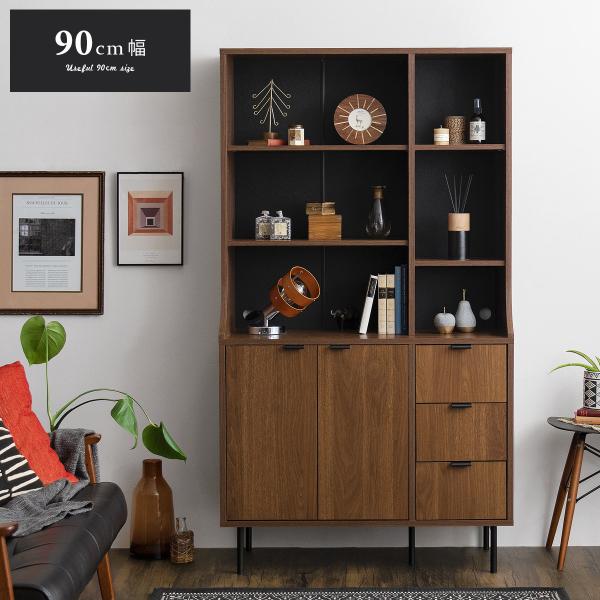 ■お届け目安（ご予約販売除く）※1営業日後出荷【本体サイズ】約幅90×奥行き40×高さ161cm【脚部高さ】約15cm【内寸サイズ（オープン棚）】左側/約幅56×奥行き25.5×高さ86.5cm、右側/約幅28×奥行き25.5×高さ86.5...