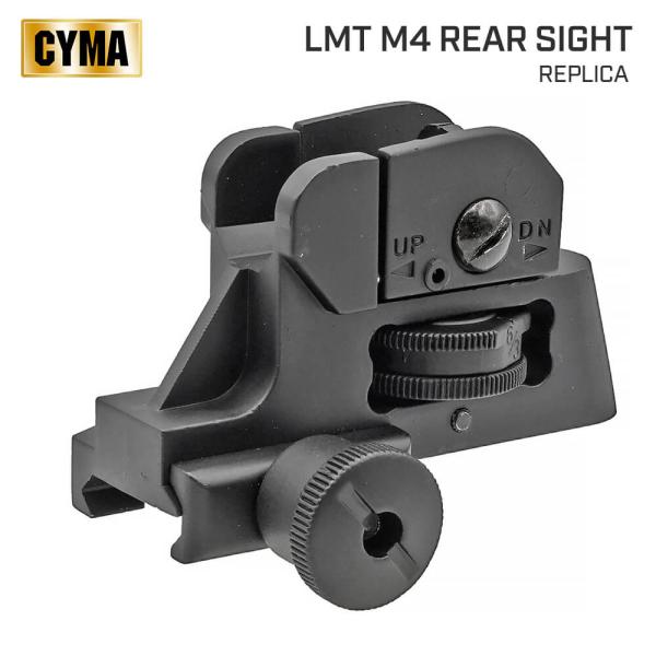CYMA製LMTタイプタクティカルリアサイトレプリカです。M4/M16シリーズの定番リアサイトとしてUS SOCOM Mk18 Mod.0にも採用された実績があり、オールドスクールで堅牢なデザインと素手で調整できる大型ダイヤルが魅力のロング...