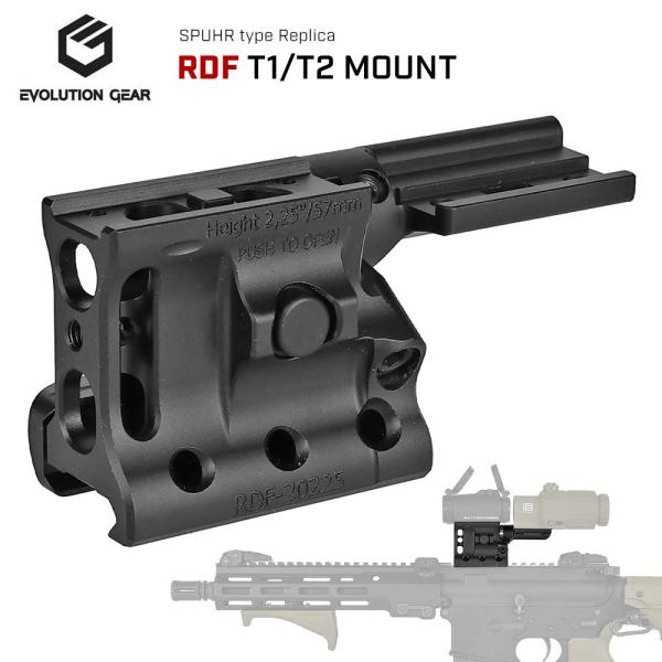最速入荷！Evolution Gear SPUHR RDF T1/T2マウントレプリカは、実物SPUHR社製ハイブリッドマウントをリアルに再現した高性能エアガンパーツです。T1/T2ドットサイトマウントとG33/43マグニファイアマウントが...