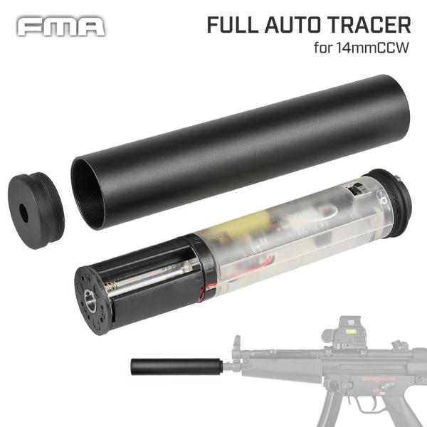 FMAフルオートトレーサーサイレンサーは14mm逆ネジ対応のエアガン用カスタムパーツです。秒間35発対応の高感度センサーとLEDストロボを内蔵し、蓄光BB弾を確実に発光させ、サバゲーでの夜戦やインドア戦で圧倒的な視認性を確保します。東京マル...