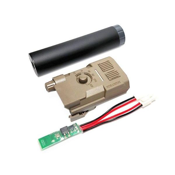 □ エアソフトガン用電子パーツのパイオニア、XcorTech・弾速計測・発射サイクル計測・発射弾数計測（カウントダウン/カウントアップ）・トレーサー・AEGバースト制御 コマンドコントロールシステム部（X3300CC）バッテリー：単3電池×...