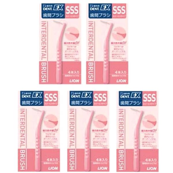 ライオン DENT.EX 歯間ブラシ 4本入 (SSS) 内容量：4本入(1個あたり)折れにくい超合金SAワイヤー、歯間に挿入しやすい110°アングル 、挿入角度が調整しやすく持ちやすいホルダーサイズSSS(ピンク):ブラシ直径 0.7mm〜