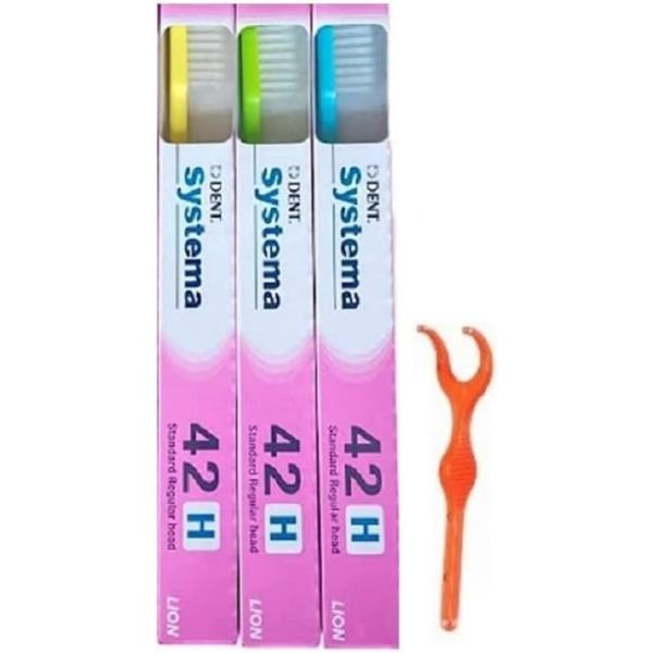 ライオン DENT.EX Systema 42H(パステルカラー) 歯科専用歯ブラシ【カラー指定なし】(1)狭い歯間部や歯周ポケットに届く、細くしなやかなスーパーテーパード毛を採用。(2)歯肉へのストレスも抑えられ、やさしい磨き心地です。(...