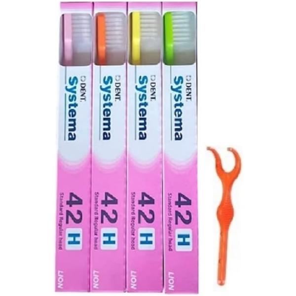 ライオン DENT.EX Systema 42H(パステルカラー) 歯科専用歯ブラシ【カラー指定なし】(1)狭い歯間部や歯周ポケットに届く、細くしなやかなスーパーテーパード毛を採用。(2)歯肉へのストレスも抑えられ、やさしい磨き心地です。(...