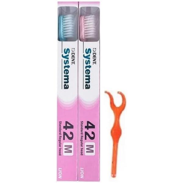 ライオン DENT.EX Systema 42M(パステルカラー) 歯科専用歯ブラシ【カラー指定なし】(1)狭い歯間部や歯周ポケットに届く、細くしなやかなスーパーテーパード毛を採用。(2)歯肉へのストレスも抑えられ、やさしい磨き心地です。(...