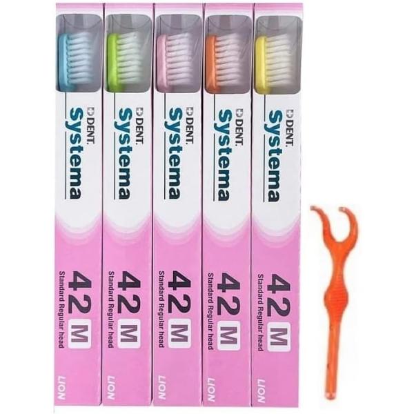 ライオン DENT.EX Systema 42M(パステルカラー) 歯科専用歯ブラシ【カラー指定なし】(1)狭い歯間部や歯周ポケットに届く、細くしなやかなスーパーテーパード毛を採用。(2)歯肉へのストレスも抑えられ、やさしい磨き心地です。(...