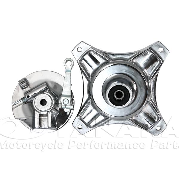 ダックス　シャリィ用　ドラムブレーキ　４本スポークフロントハブ　メッキ 　本体にクロームメッキを施し、耐食性が良く、耐候性に優れております。アルミホイールに変更をした場合などのカスタムパーツとして最適な商品です。【適合】　・ダックス　シャリ...