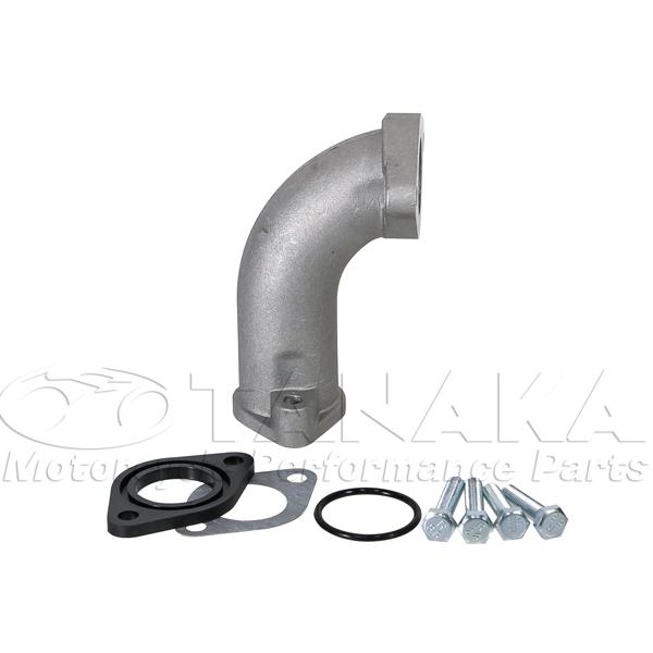 カブ・シャリィー用 マニホールド田中商会販売のケイヒンPB19用キャブレターもしくはミクニVM16及びVM22型キャブへの装着が可能です。【商品仕様】取付ピッチ： キャブ側48mm エンジン側45mm高さ：89ｍｍ（キャブ取付穴芯まで）ポー...