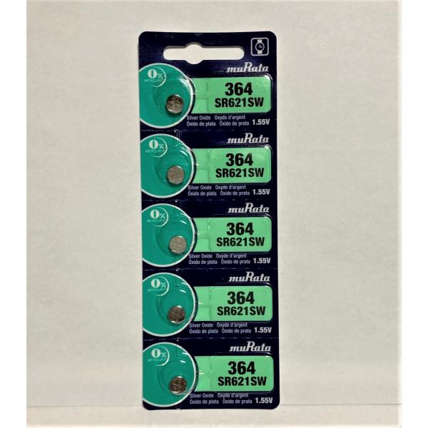 新品 ボタン電池 SR621SW（364）1シート（5個入り）使用推奨期限 2027年3月生産地：国産村田製作所■ご注意事項■入荷時期により商品パッケージデザイン（メーカーロゴあり・なし・パッケージの大きさ・カラー）など変わる場合がございま...