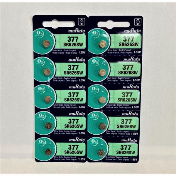 ボタン電池 SR626SW（377）10個使用推奨期限2027年12月生産地：国産村田製作所■ご注意事項■入荷時期により商品パッケージデザイン（メーカーロゴあり・なし・パッケージの大きさ・カラー）など変わる場合がございます。★定形外郵便での...