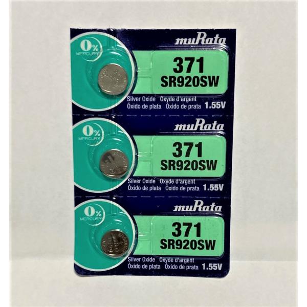 ボタン電池 SR920SW（371）3個使用推奨期限2028年1月生産地：国産村田製作所■ご注意事項■入荷時期により商品パッケージデザイン（メーカーロゴあり・なし・パッケージの大きさ・カラー）など変わる場合がございます。★定形外郵便での発送...