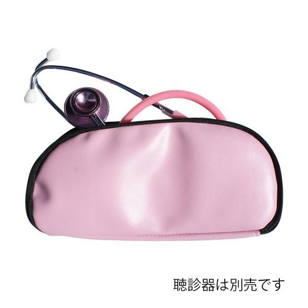 ラウンドファスナーでしっかりと見開きになるので聴診器の出し入れが簡単です。ケースの中にあるベルトで聴診器のチューブが固定できます。素材：ビニールレザー