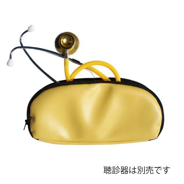 ラウンドファスナーでしっかりと見開きになるので聴診器の出し入れが簡単です。ケースの中にあるベルトで聴診器のチューブが固定できます。素材：ビニールレザー