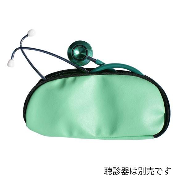 ラウンドファスナーでしっかりと見開きになるので聴診器の出し入れが簡単です。ケースの中にあるベルトで聴診器のチューブが固定できます。素材：ビニールレザー