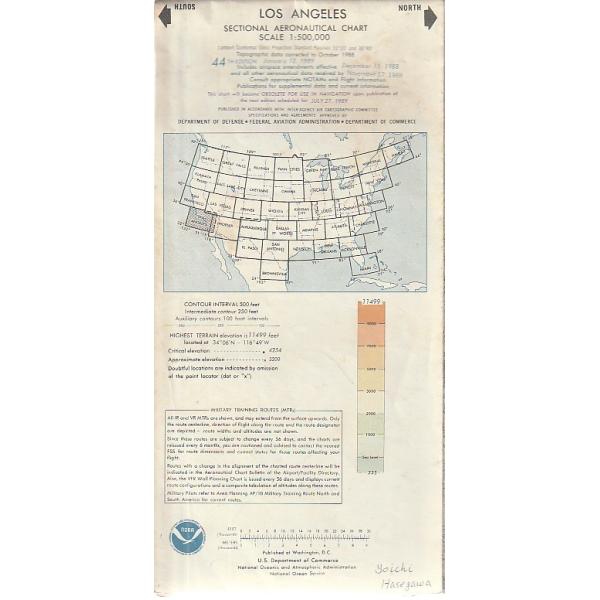 （古本）LOS ANGELES SECTIONAL AERONAUTICAL CHART 1:500000 NOAA MP0076 1988発行