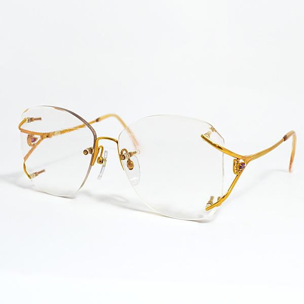 HOYA（ホヤ）【K18ゴールド　メガネフレーム】店頭販売部門終了につき、ネットにて大放出！現品限り。K18ゴールドを使用した高級メガネフレーム。サイドにダイヤモンドとルビーの装飾を施したエレガントなデザイン。※こちらの商品はフレームのみで...