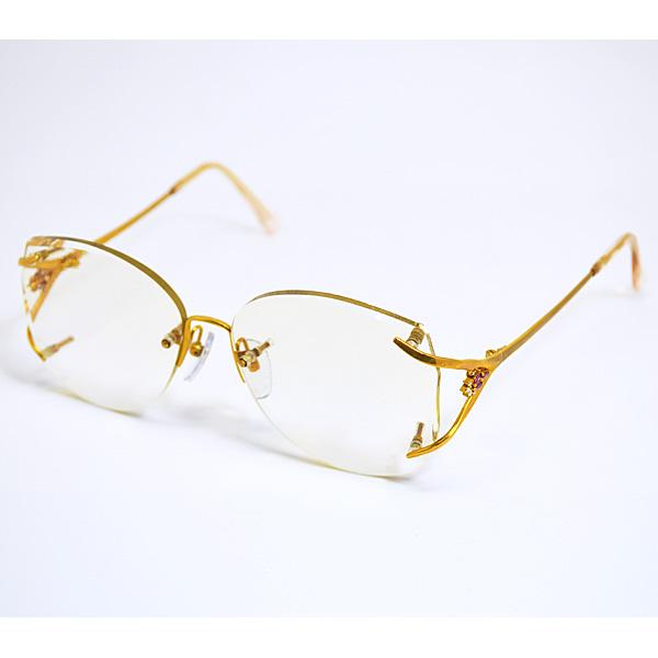 HOYA（ホヤ）MADE IN JAPAN【K18ゴールド　メガネフレーム】店頭販売部門終了につき、ネットにて大放出！現品限り。K18ゴールドを使用した高級メガネフレーム。サイドにダイヤモンドとルビーの装飾を施したエレガントなデザイン。※こ...