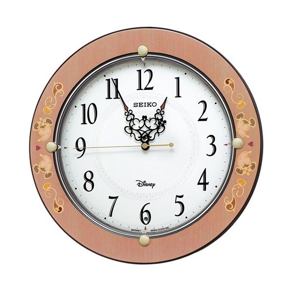 SEIKO(セイコー）　電波掛時計〜*:。大人ディズニー　ミッキー＆ミニー*。.〜シックな象嵌風デザインのKiss &amp; Heartミッキーとミニーをモチーフにした長針と短針は、１日に22回出会ってキスをするロマンチックな仕様に仕上げ...