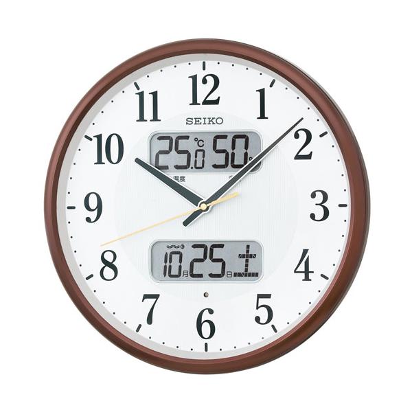 SEIKO(セイコー）　電波掛時計時計を見るたび、温度も湿度も一緒に確認できるオフィスでも家庭でも大活躍！カレンダー、温度・湿度表示つき電波掛時計です。見やすさも◎便利なおやすみ秒針機能。光センサーによって時計の周囲の明るさを検出し、暗くな...