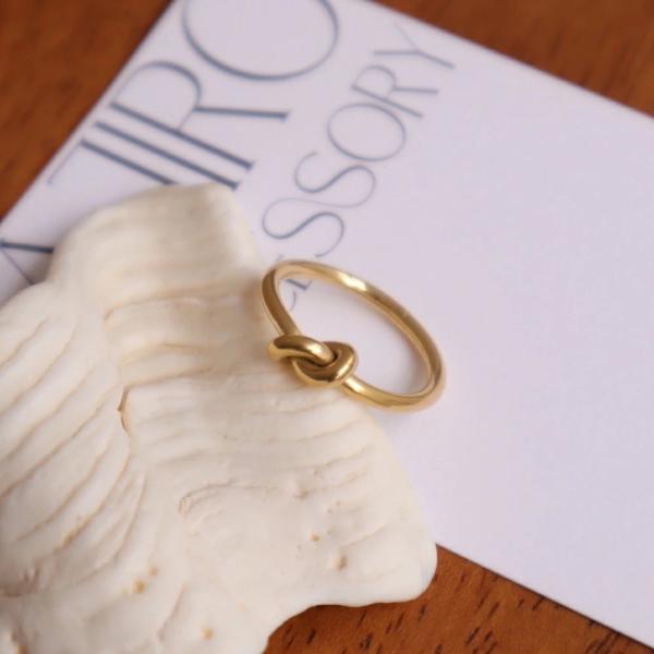 リング 指輪 ステンレス ステンレスリング 金属アレルギー対応 ajiro accessory ゴールド シンプル ノット 結び目 レディース メンズ R001