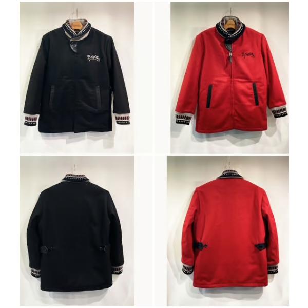 襟元の風除けレザータブが両側に付いたカーコートです。表地素材は、上質で厚手なウールメルトンで、全体的にしっかりした仕上がりとなっています。襟／袖のリブは、オリジナルオーダーにて、編み立てました。1950年代のカーコートで、実際に存在したデザ...