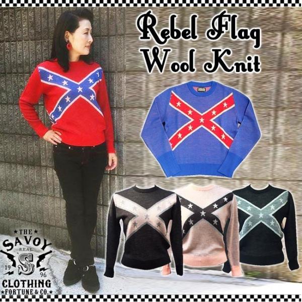 SAVOY CLOTHING Rebel Flag Ladies Wool Knit   素材：Acrylic 60% Wool 40%カラー:ブラック×ピンク・ブラック×グレー・レッド×ブルー・ブルー×レッド・ピンク×ブラックサイズ：FR...