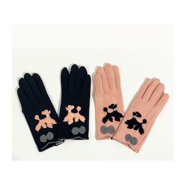 両手にプードルのパイル地刺繍が施された Savoyオリジナル レディース グローブです。飾りリボンが付いています。プードル刺繍はパイル地の特性を活かし、プードル特有のリアルなクルクルな毛並みを表現した職人技の刺繍です。また、一度刺繍加工を施...