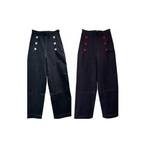 ★Savoyレディースのマストアイテム『セーラーパンツ』の新型デニムバージョンの新たなコレクションです。★以前コレクションのデニムセーラーパンツからデニム生地を若干ハイオンスの12オンスに替え、ブルーデニムベースにステッチカラーをホワイトと...