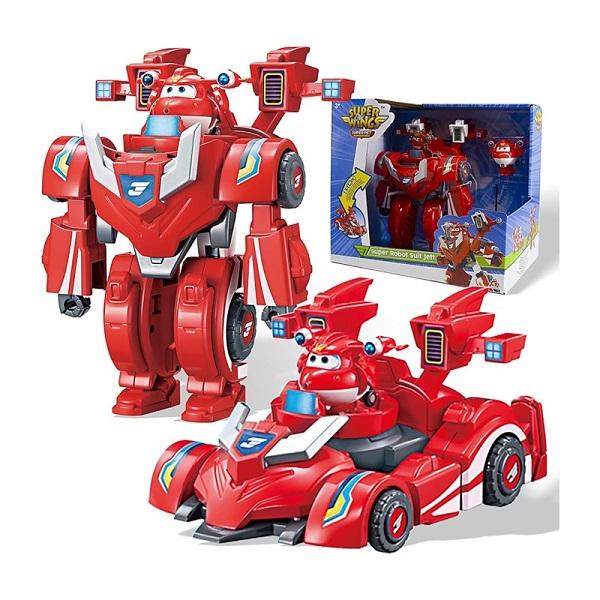 Super Wings スーパーウィングス スーパーロボット＆2インチ ミニジェット変形スーツ 2-in-1 レーシングカーロボットロボットスーツジェット7インチ（約17.78cm）の変形ロボット精巧なディテール - 360°可動ジョイント...