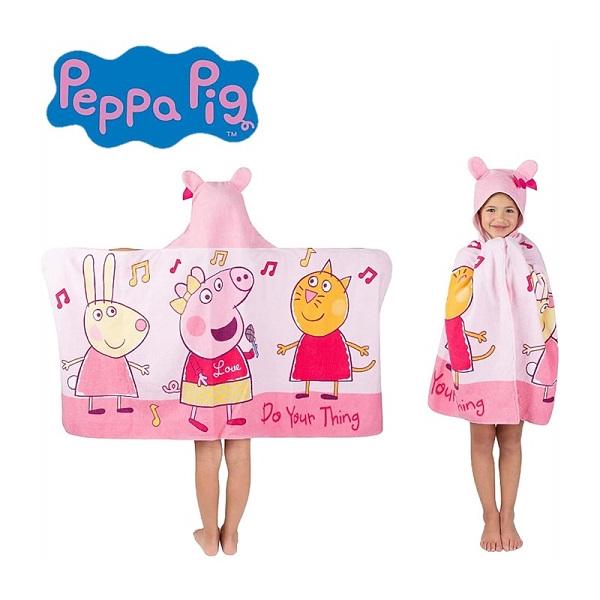ペッパピッグキッズ・コットン・フード付きタオルコットン100％ペッパピッグと友達のレベッカ＆キャンディが遊び心あふれる元気な姿でバスタイムや水遊びを盛り上げます「Keep Playing On」柄が、長寿アニメシリーズ『ペッパピッグ』の可愛...