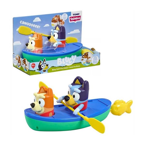 【Bluey】 ブルーイ 引っ張って進むカヌー プル＆ゴー カヌー お風呂おもちゃオールで楽しむ：お風呂タイムにブルーイのおもちゃをカヌーに乗せて泳がせ、水面を滑るように進む姿を見せるのが子どもたちの大のお気に入り簡単操作：ボートの後ろにい...