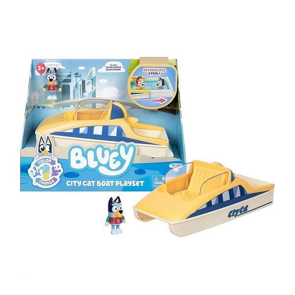 【Bluey】 ブルーイカラーチェンジ フィギュア　ボート型プレイセットブルーイ シティキャット プレイセットシティキャットの後ろ部分を引き出すとプール遊びが楽しめるのですお子様はプールに水を張って、クイーンズランドの暑さからブルーイを涼ま...