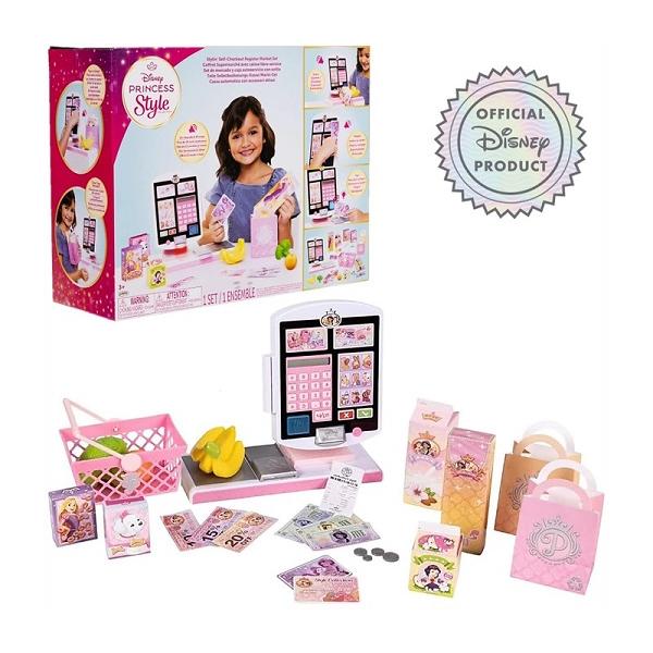 【Disney Princess】 ディズニープリンセススタイルコレクション キッズ用セルフチェックアウトレジセットスキャン、袋詰め、お会計：本物のお店と同じようにインタラクティブでモダンな「スタイリン・セルフチェックアウトレジ」でスキャン...