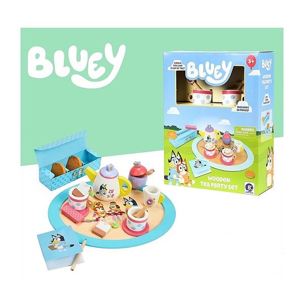Bluey ブルーイ木製ティーパーティーセットトレイ・ティーポット・ティースプーンなど20点セットの丈夫なおもちゃティーセット木製のティーセットで、忘れられないティーパーティーを楽しみましょうこの20点セットの幼児用ティーパーティーセットに...