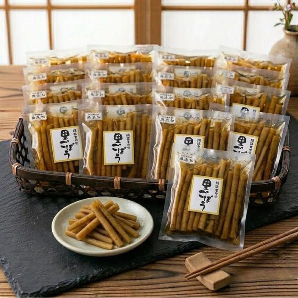 滋養たっぷり。風味豊かな里ごぼう。素材を味わう、醤油のコクとごぼうの旨み。噛むほどに美味しい本格和惣菜。国産ごぼうを醤油ベースの甘酸っぱい味に漬け上げました。原材料名：ごぼう（国産）、漬け原材料（醤油［小麦・大豆を含む］、甜菜糖、醸造酢、み...
