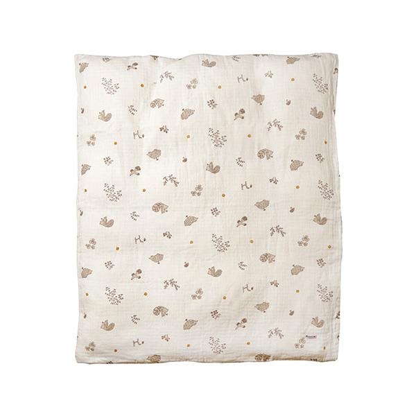 さらふわでなめらかな肌触りの掛け布団カバー。通常サイズ（内寸70×120cmのベビーベッドに合うサイズ）の掛け布団カバーです。■デザイン・草木の実りとそれを祝福する動物たちのテキスタイル 、“ minori"の布団セット。・「赤ちゃんが実り...