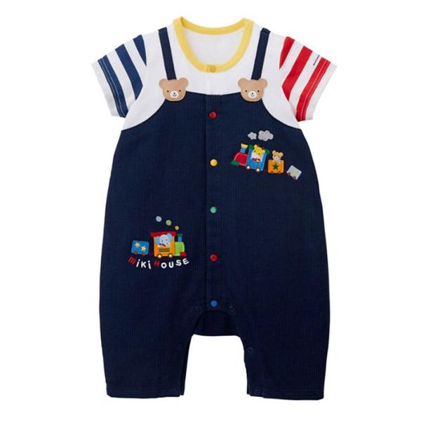 オーバーオール風デザインの男の子ショートオールです。セパレート風アイテムは人気のデザインで、出産祝いやプレゼント(ギフト)におすすめ。・乗り物の刺繍デザイン・股下7分丈で、ハイハイ時期の赤ちゃんにもおすすめ・前ホックで、股下まで全開するので...