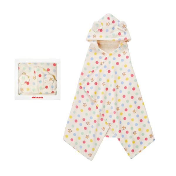 ドットとクマ柄のフード付きバスポンチョです。新生児から使え、出産祝い、プレゼントにおすすめです。・広げればバスタオル、ホックをとめればポンチョとして使用可能・お風呂あがりや、プールの後にも便利・対象年齢は、新生児から2歳くらいまで・国内高水...