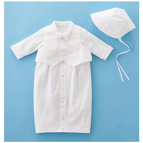 タキシード風セレモニーツーウェイオールのセットです。ツーウェイオール＋ベスト＋フードの３点セット。メッシュ天竺素材のツーウェイオールは、春夏用のセレモニーとして活用していただけます。赤ちゃんでも正装ができ、清潔感があって上品なデザインです。...