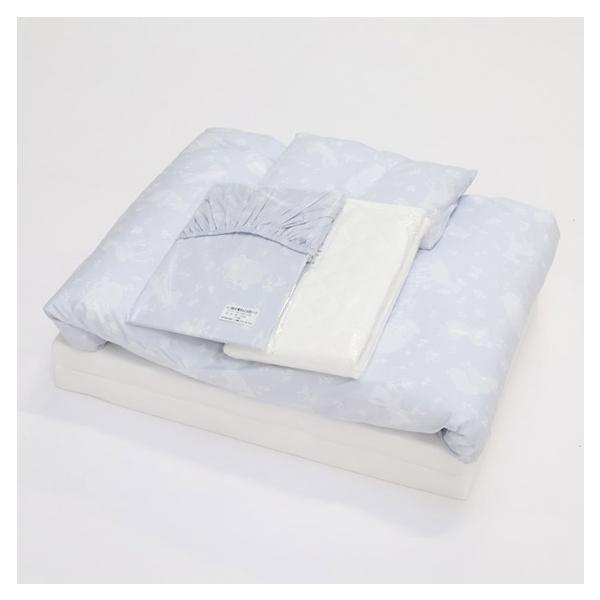 合繊ミニ掛けふとん・固わた敷きふとん・掛けふとんカバー・固わた敷きふとん用シーツ・枕・ピローケース・防水パッドの7点セットです。合繊ミニ掛けふとん：75×95cm／固わた敷布団：60×90cm／掛けふとんカバー：80×100cm／固わた敷き...