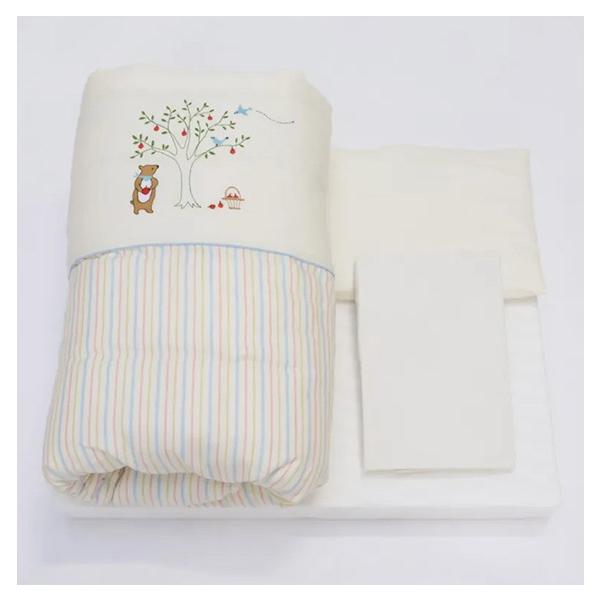 【赤ちゃんのためにつくられた組ふとんセット】合繊掛けふとん、掛けカバー、敷きふとん、シーツ、まくら、ピロケースの６点セットです。掛けふとんはアトピー協会推薦品です。掛けふとんは洗濯機で洗えるので、いつでも清潔にお使いいただきます。敷きふとん...