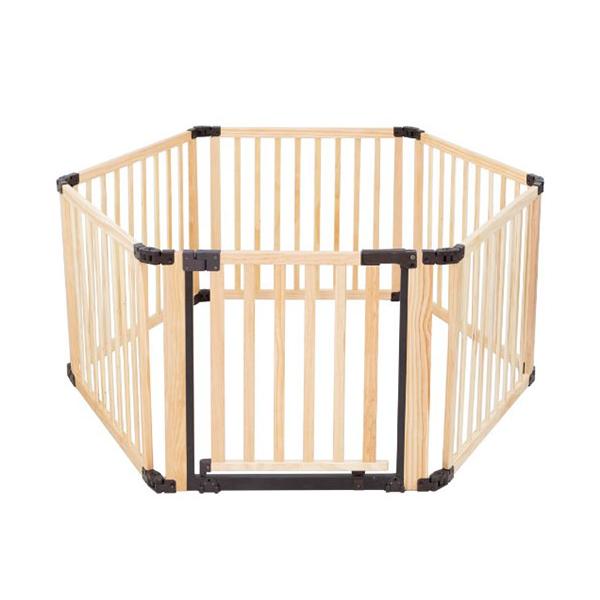 たためる木製サークルフレックスDXがリニューアル！ドアパネルにスチール枠が付き強度アップ！正方形、長方形、六角形とお部屋に合わせて形を変えられる木製サークルです。国内の安全基準をクリアした塗料を使用。お子さまのお口に触れても安心です。【ブラ...