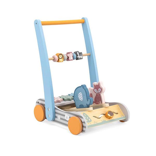 進む度にキュートな動物がカタカタと音をたてて上下に動きます。置いた状態でも、歯車やビーズで遊んだり、手前のはりねずみのパーツをつかって手先を動かす遊びも楽しめます。バランス感覚と歩く練習にぴったりなおもちゃです。※組立ての際はお子さまが近く...